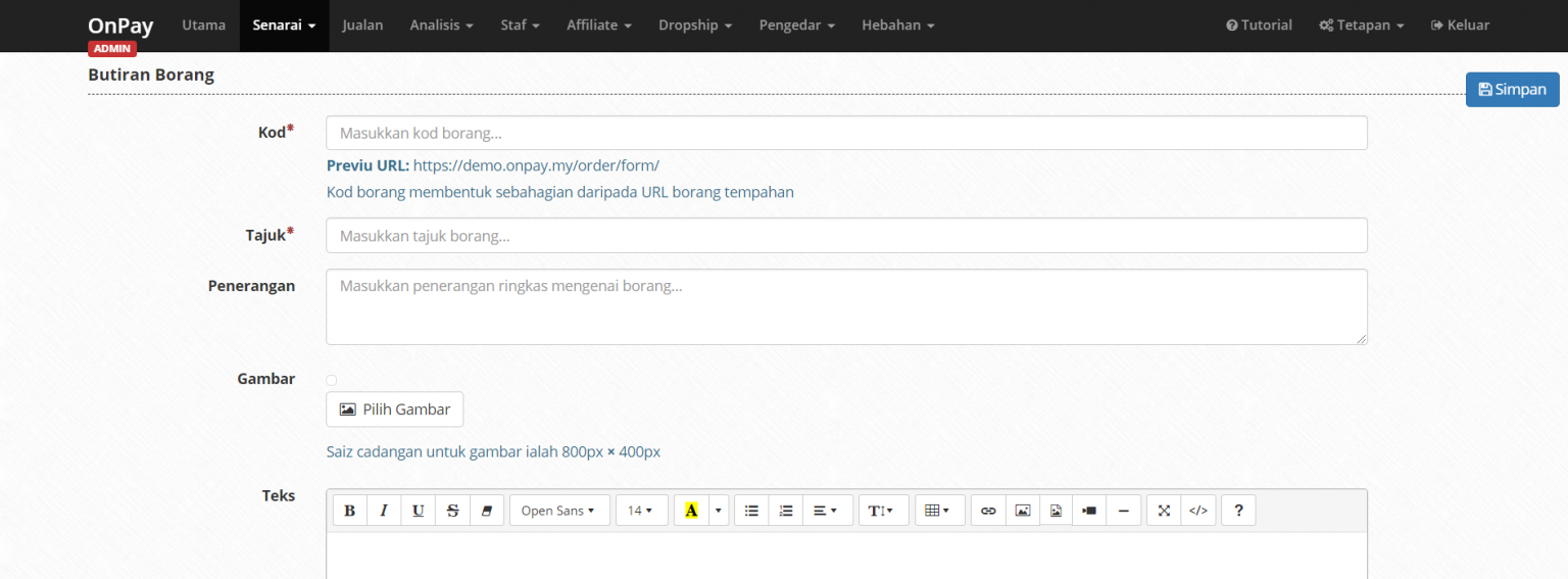 Borang – Tutorial OnPay