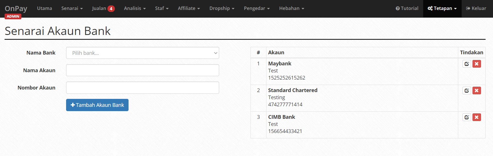 Tetapan Akaun Bank – Tutorial OnPay