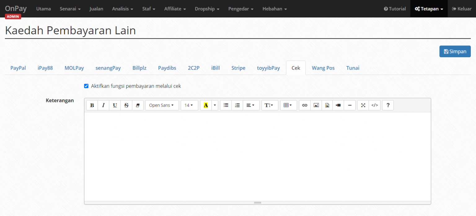 Kaedah Pembayaran Lain – Tutorial OnPay